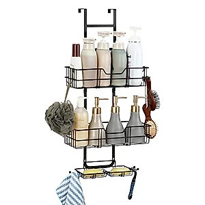melos Over The Door Shower Caddy, 3 Tier Shower Hanging Organizer Shelf Rustproof, Shampoo Holder With Soap Holder, Shower Basket With Hooks, For Dorm, Bath, No Drilling, Black