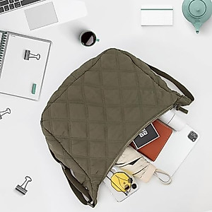 Women Hobo Shoulder Bag Puffer Small Tote Crossbody Bag Purse Cotton Handmade Bags Handbag with Zipper School Work Travel Olive Green