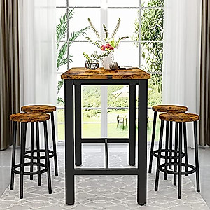 AWQM Bar Table Set, Kitchen Pub Table with 4 Stools, 5 Pieces Dining Table Set, Breakfast Table of 43.4 x 23.6 x 35.7 Inches, Stool of 11.8 x 11.8 x 23.8 Inches Each, Rustic Brown and Black