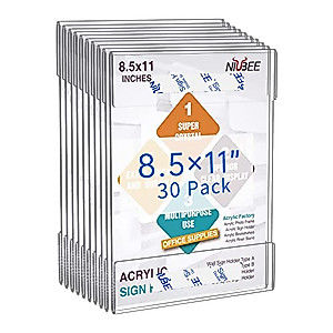 Niubee 8.5x11 inch Wall Mount Acrylic Sign Holder with Double Sided Adhesive Tape for Office, Home, Store, Restaurant-No Drilling (30 Pack)