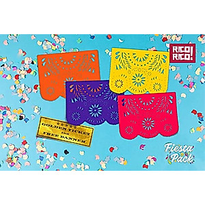 RICO RICO - Plastic Papel Picado 5 Pack, Ideal for a Mexican Fiesta, Mexican Party Decorations, Cinco de Mayo, Mexican Themed Party and Fiesta Party Supplies, 80 Ft Total Long - 10 Unique Designs.