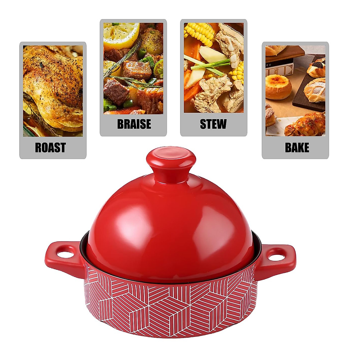 Xgxoz Ceramic Tajine Cooking Pot Ceramic Pots, Tajine Cooking Pot with Lid, Stew Casserole Slow Cooker for Home Kitchen