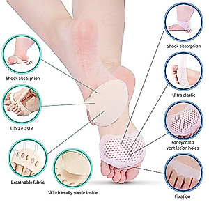 Metatarsal Pads for Women and Men - AMODOST Ball of Foot Cushions Shoe Pads for High Heels - Soft Gel and Silk Reusable Forefoot Heel Pads Feet Pain Relief - 4 Pairs