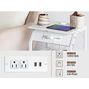 Labcosi White Nightstands with Fabric Drawer, 25" Tall Bedside Table with Charging Station, Bedroom End Tables and Dresser, 2 Pack