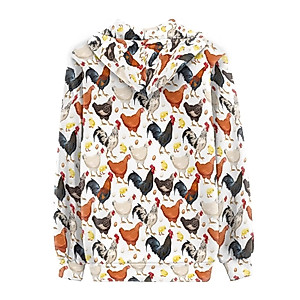 Biyejit Cute Chicken Rooster Women Long Sleeve Hooded Sweatshirts Zip Up Hoodies Lightweight Athletic Jacket with Pocket Ladies Casual Tops