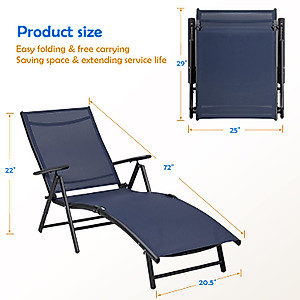Devoko Patio Lounge Chairs Outdoor Chaise Lounge Beach Pool Side Folding Recliner Adjustable Lounge Chair Set of 2 (Blue)