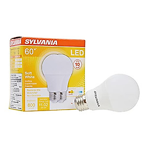 SYLVANIA LED Light Bulb, 60W Equivalent A19, Efficient 8.5W, Medium Base, Frosted Finish, 800 Lumens, Soft White - 2 Pack (73886)