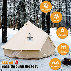 ONLYCTR Bell Tent for Camping, Luxury Cotton Tent, Yurt Canvas Tent with Stove Jack, Outdoor Canvas Bell Tent for 4/6/8 Person Family 4 Season Camping (16.5' (5M), Beige)