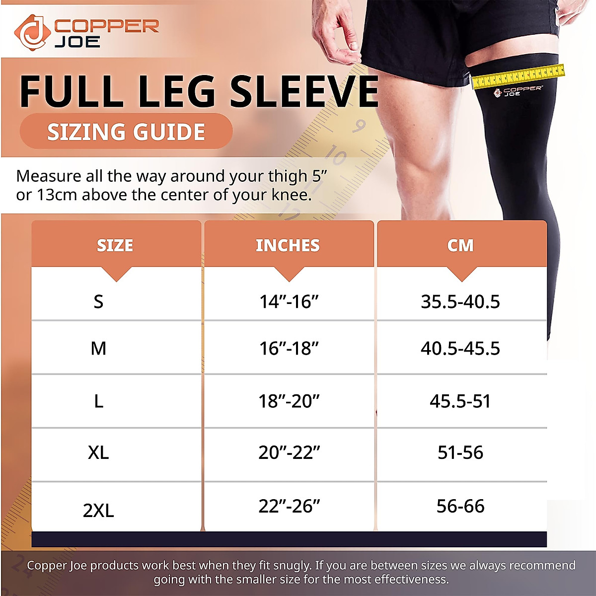 Copper Joe Full Leg Compression Sleeve - Ultimate Copper Infused, Support for Knee, Thigh, Calf, Arthritis, Running and Basketball. Single Leg Pant For Men & Women (Small)