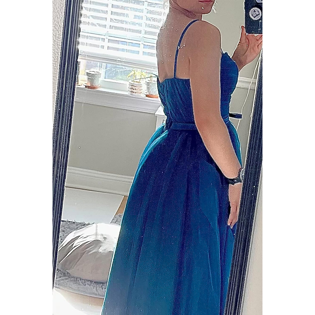 Sevintage Sweetheart Prom Dresses for Teens Spaghetti Straps Dress 2022 Long Tulle Formal Evening Party Dusty Rose US8