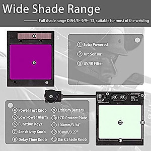 TEKWARE Auto Darkening Welding Helmet Large Viewing True Color Solar Powered Welding Hood with Side View, 4 Arc Sensor Wide Shade Range 4/5-9/9-13 Welder Mask for Mig Tig Arc Grinding Plasma