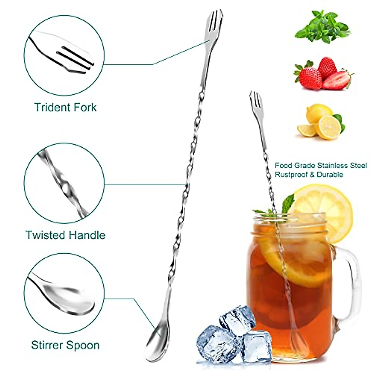 10 Inch Stainless Steel Cocktail Muddler and Mixing Spoon Professional Home Bar Tool Set