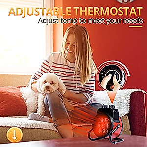 Electric Patio Heater, 1500W Outdoor Patio Heater Portable, 3s Fast Heating Garage Heater With 6 Feet Cord, Adjustable Thermostat, 90° Rotation, Sunday Living Outdoor Heaters for Patio, Red