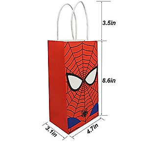 NiceLife 12 Pieces Spider Web Printed Kraft Paper Goodie Gift Bags with Handle for Kids Superhero Themed Birthday Party Decorations