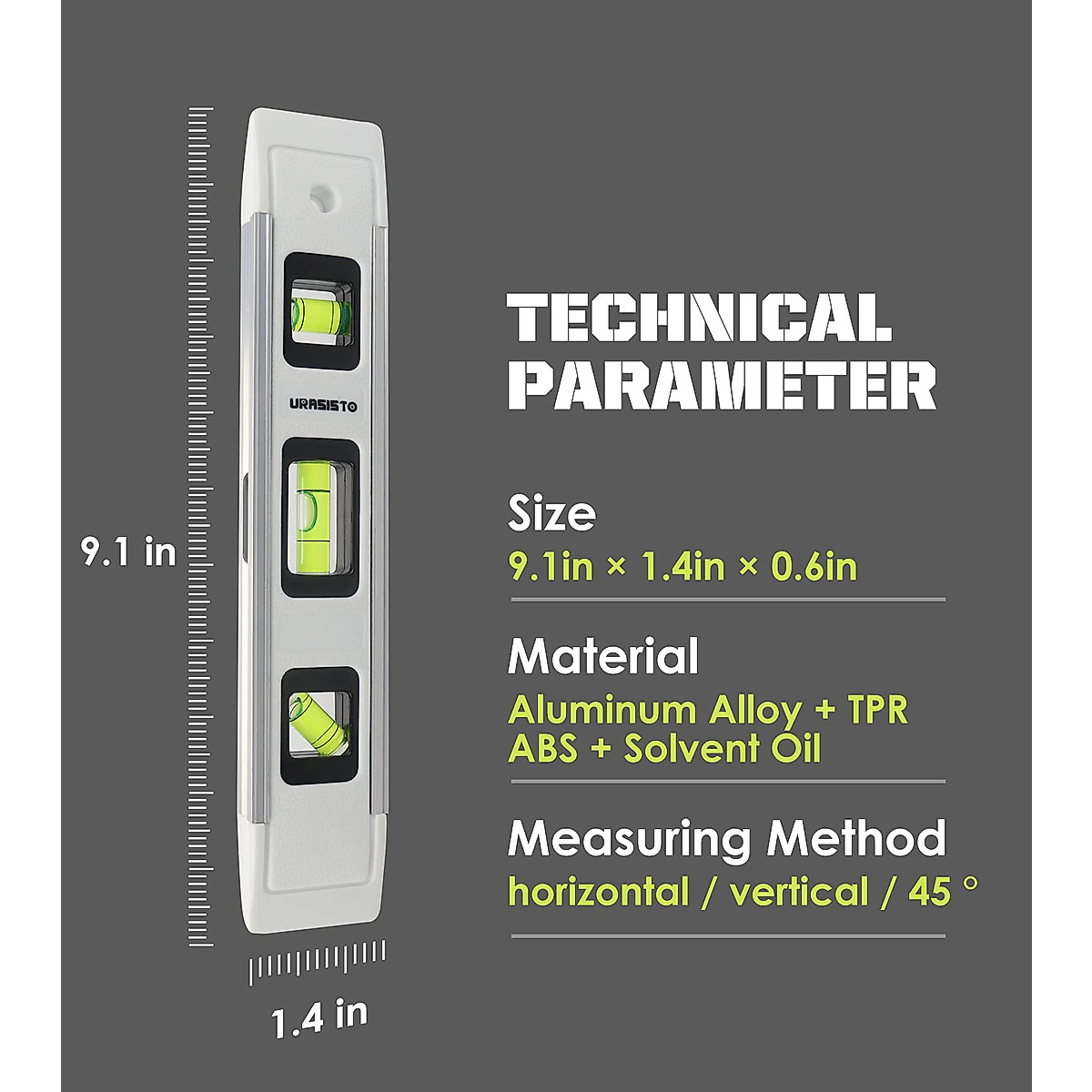 URASISTO 2 Pack Torpedo Level 9-INCH Level with 45°/90°/180° Bubbles, Small Measuring Tool