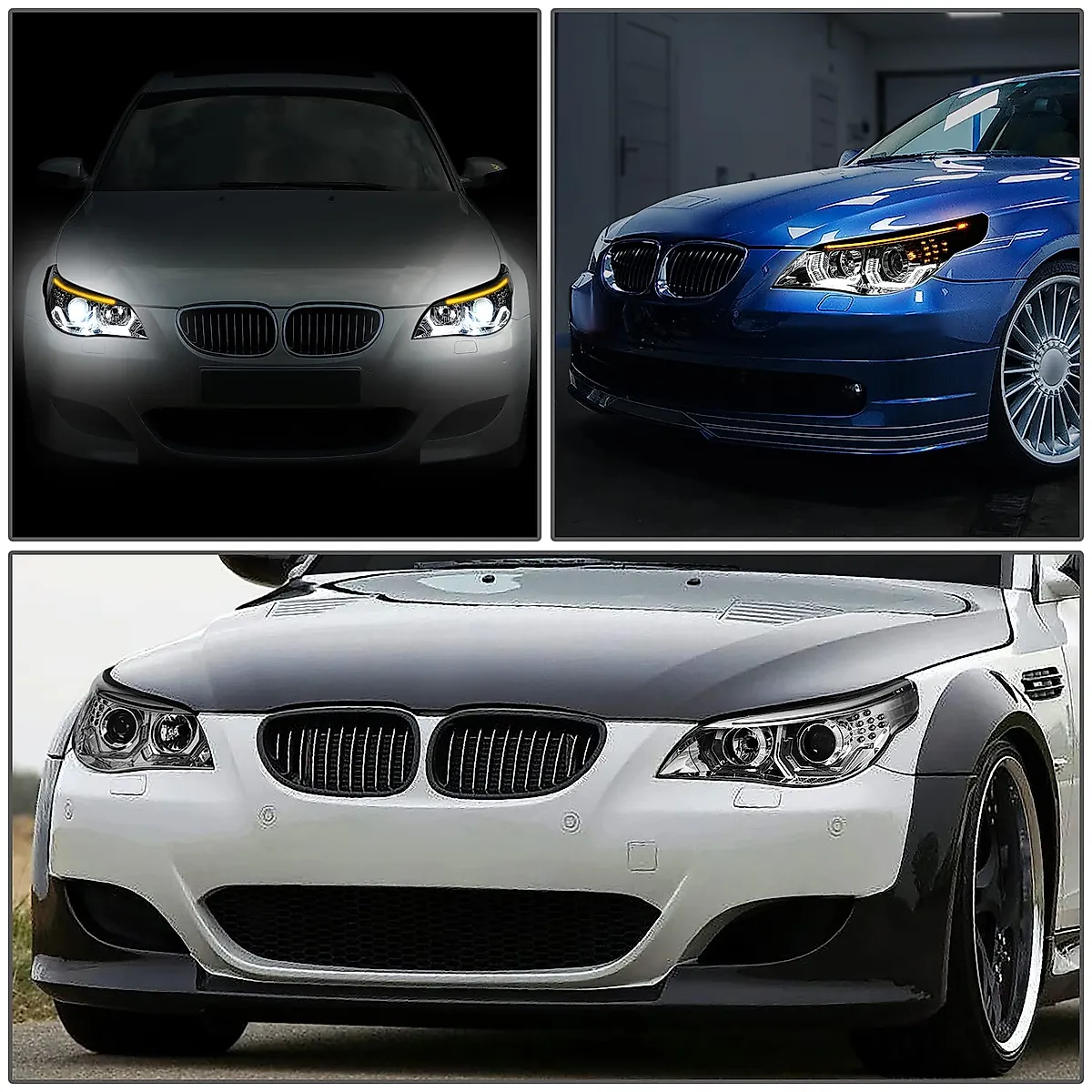 DNA MOTORING HL-3D-AFS-E6008-CH Pair of LED U-Halo Projector Headlights Compatible with BMW 528i 535i 550i M5 08-10 Not Fit Hatchback Model, Chrome Housing Clear Lens