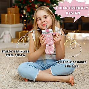 Ballerina Gifts for Girls, Pink Ballerina Tumbler with Handle and Straw for Kids, Insulated Stainless Steel Travel Mugs, Birthday Valentines Day Gifts for Dance Lover Girls Women Dancer