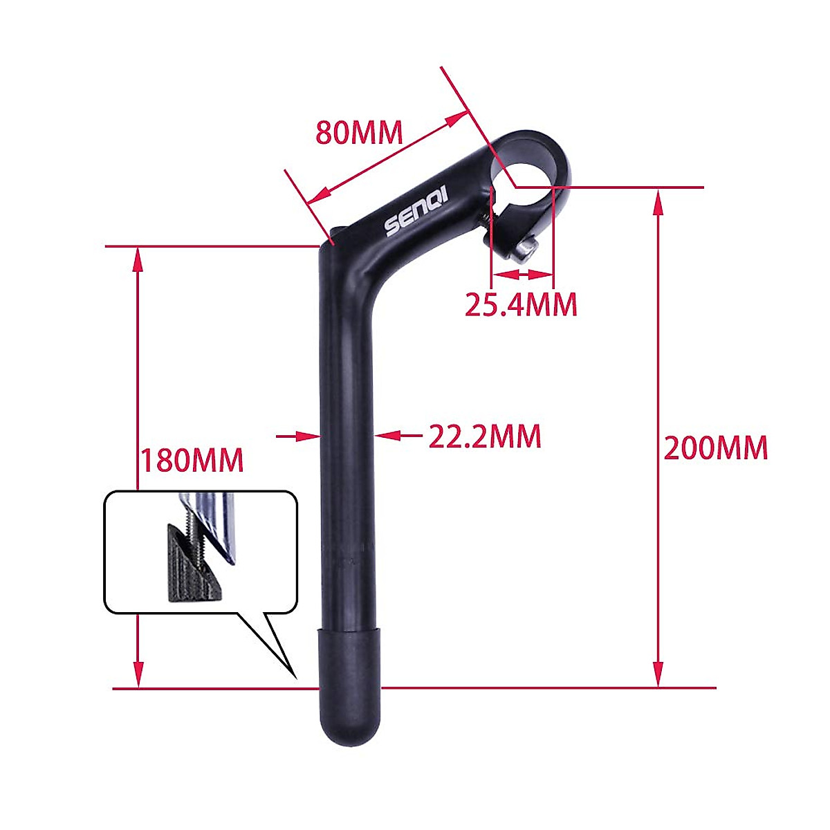 SENQI 22.2×25.4mm Electroplating Gooseneck Stem Aluminum Alloy Stems with Teeth BSB040(80×180×200,Black)