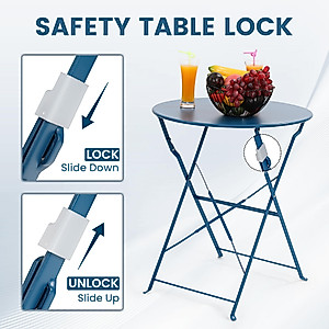 Kromax Outdoor Patio Bistro Set, Folding Bistro Table and Chairs Set, 3 Piece Folding Patio Furniture Set, Space Saving, Blue