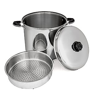 Maxam 30 Quart Stock Pot & Steamer Basket Set - Waterless Cooking & High Heat-Retention - Soup Pot w/Lid for Cooking & Serving