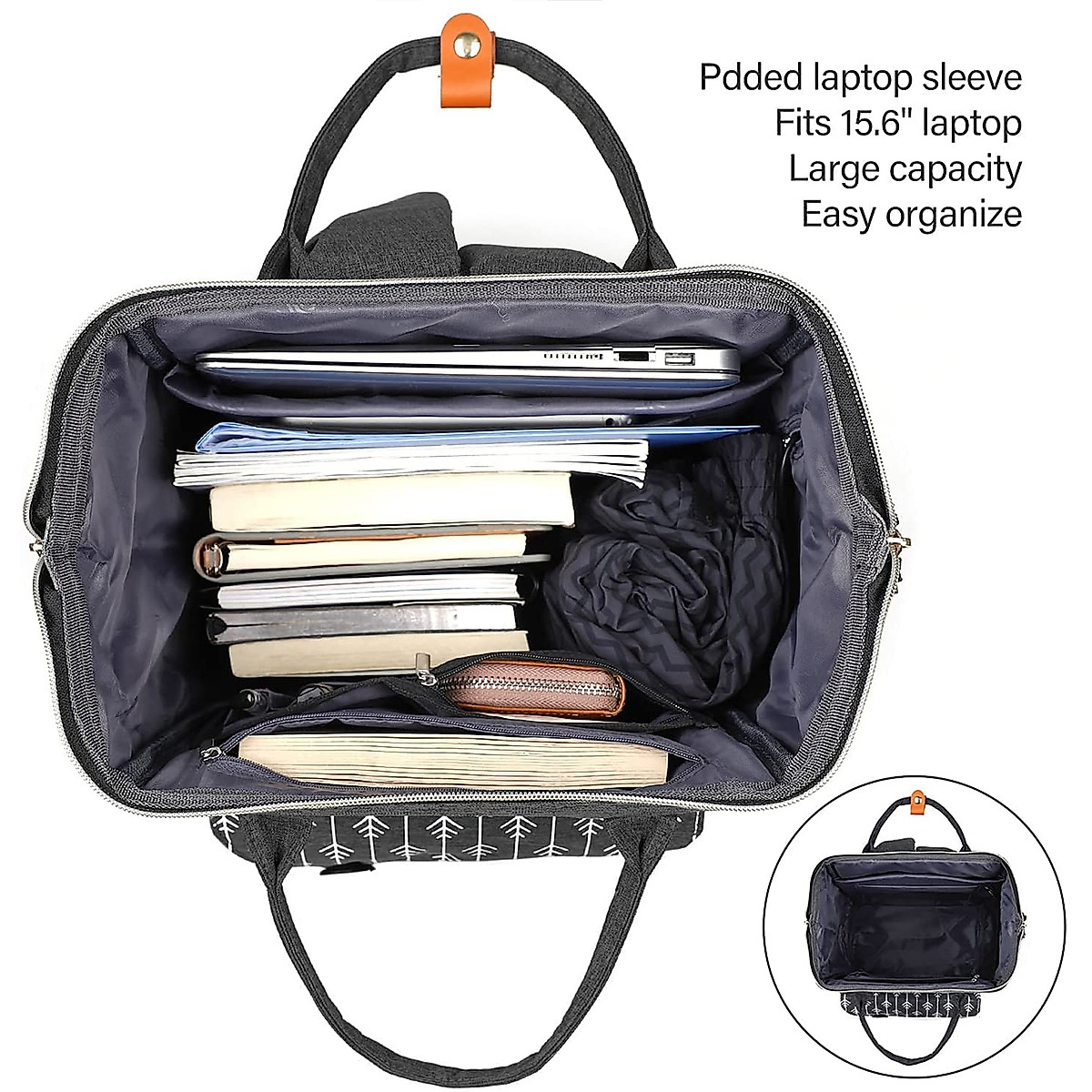 RJEU Backpack for Women, Anti Theft Slim Durable Travel Laptop Backpack with USB Charging Port, Water Resistant College School Backpack Fits 15.6 Inch Notebook, Black