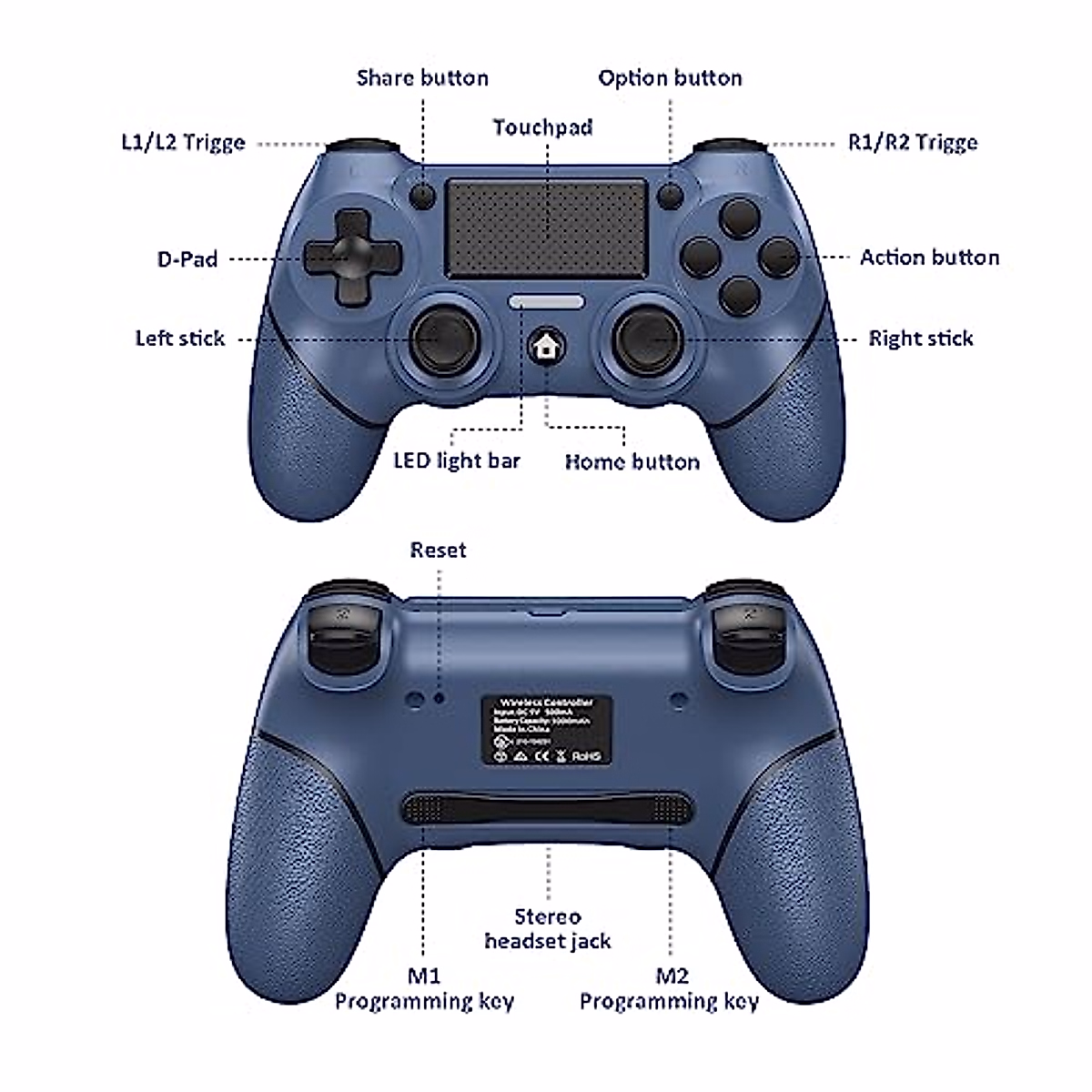 PS-4 Controller Dual-shock 4 Wireless Compatible for PS-4/Pro/Slim/Wireless Play-Station 4 Controller with paddles PS-4 Remote Controller for PC 6-Axis Motion Sensor Turbo，1000mAh