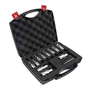 Muzerdo 13pcs 3/4 Inch Weldon Shank 1" Cutting Depth and Cutting Diameter for Magnetic Drill Press HSS Standard Kit Two Flat with 2 Pilot Pins