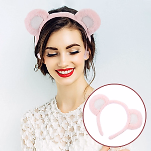 Beaupretty Face Wash Headband - Bear Ears Headband Cute Plush Animal Ears Headband Party Headwear Women Headband Spa Headband for Women Girls(Pink White)