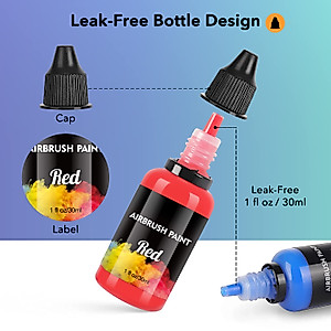 Airbrush Paint, PINJAT 16 Colors Airbrush Paint Set (30ml/1oz), Opaque & Water Based Acrylic Airbrush Paint Kit, Including Fluorescent Colors, Air Brush Painting Set for Beginners Artists and Hobbyist