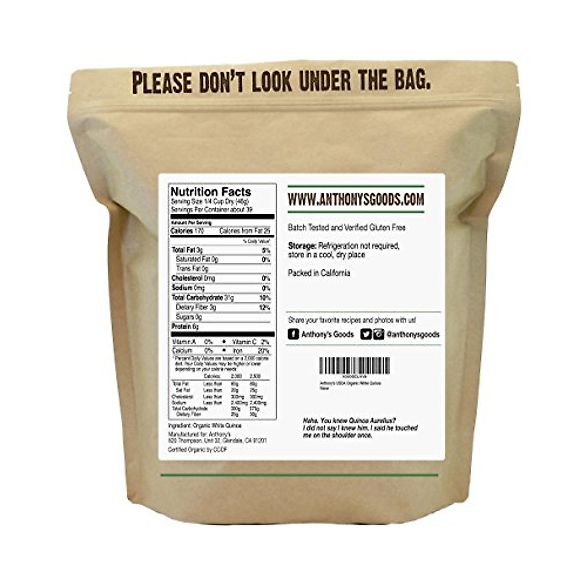 Anthony's Organic White Whole Grain Quinoa, 4 lb, Gluten Free & Non GMO