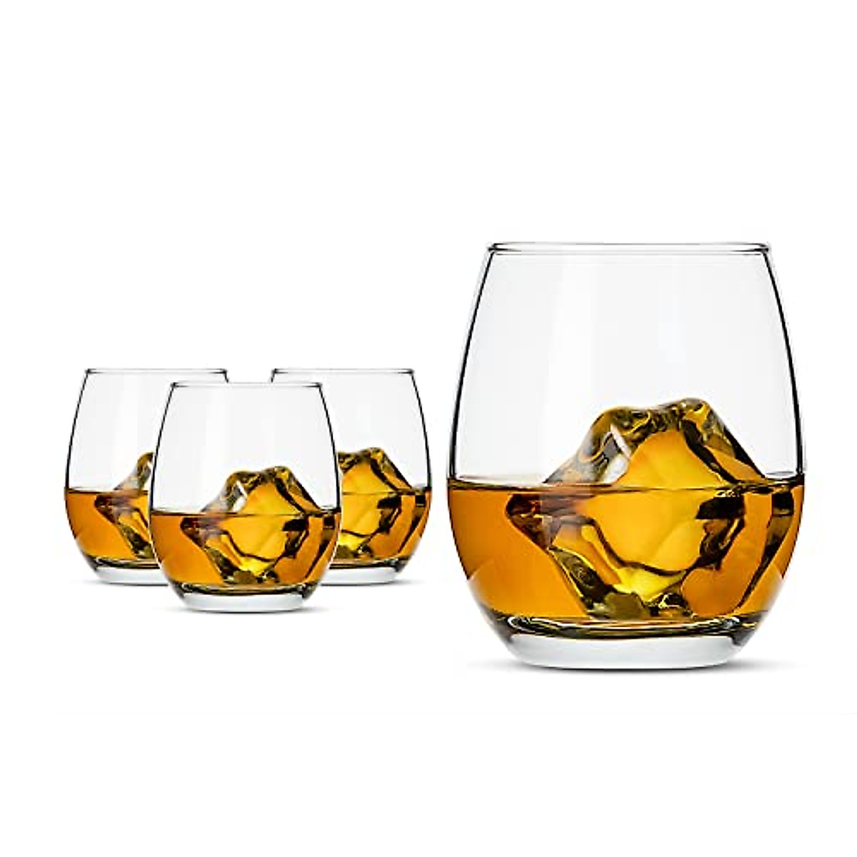 LUXU Durable Stemless Wine Glasses for Red or White Wine- Dishwasher Safe-Elegant Cocktail Glasses,Clear Lowball Bar Glasses,Lead-Free Party Drinking Glassware Set of 4-12 Ounce