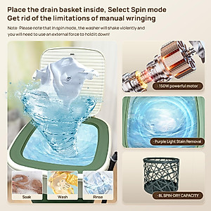 ZLDYPINK Portable Washing Machine 52L, 16lbs Large Capacity Collapse Washing Machine with Drain Basket, Purple Light Cleaning Foldable Washer for Adult Clothing, Dorms, Apartments, RVs