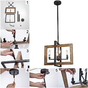 LOG BARN Dining Room Lighting Fixtures Hanging, Farmhouse Chandelier in Distressed Wood and Metal Finish, Black Pendant for Kitchen Island