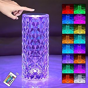 ZsIturey 16 RGD Color Changing Crystals Small Table Lamp Rose Diamond Touch Lamp Romantic Dimmable LED Night Light Festive Atmosphere Light USB Charging Night Light, Bedroom, Dining, Party, Bar