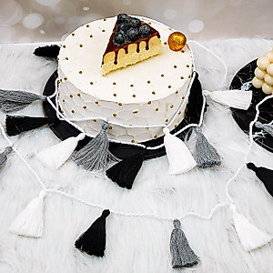 WILLBOND 4 Pieces Tassel Garland for Classroom Boho Pastel Garland Tassel Banners Decoration for Classroom School Supplies Decor Back to School(Black, White, Gray, 3.1 Inch)