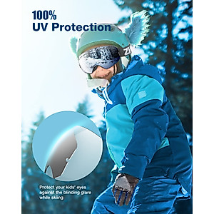 ZIONOR XMINI Kids Ski Snowboard Snow Goggles Detachable Lens UV Protection Anti-fog for Child Boys Girls Youth (VLT 23% White Frame Grey Revo Blue Lens)