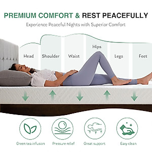 Twin XL Mattress in a Box, 10 inch Mattresses Made in USA for Kids Bed Single Size Daybed Individual Bunk, Green Tea Memory Foam Mattress for Cool Sleep & Pressure Relief, Medium Firm