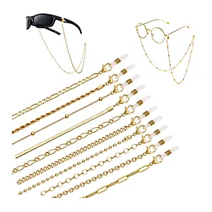 HEIDKRUEGER 10 Pieces Eyeglass Chains String Holders for Women Men Gold Link Necklace Around Neck Glasses Mask Chain Lanyard Eyewear Retainer Accessory Chain