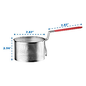 KIKIBRO Deep Fryer Basket 7.87" x 3.94", Round Stainless Steel Fry Baskets With Handle and Resting Hook for French Chips, Onion Rings, Chicken Wings, Pasta Small