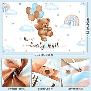 Teddy Bear Baby Shower Decorations for Boy Boho Tablecloth Backdrop Balloons Arch Set We Can Bearly Wait Brown Blue Theme Party Decor Supplies