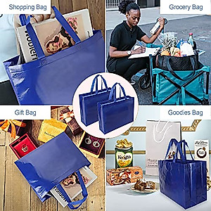 20Packs Reusable Grocery Bags with Handle, Large Non-Woven Shopping Bag Foldable, Royal Blue Tote Bags for Groceries Gift Party Wedding Christmas