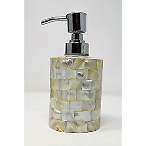 Mother of Pearl Bathroom Accessories Set Farmhouse Bathroom Décor Gift Set for Counter Top Décor, Apartment Essentials Restroom Bathroom Counter Top Accessory Set (Soap Dispenser-Round)