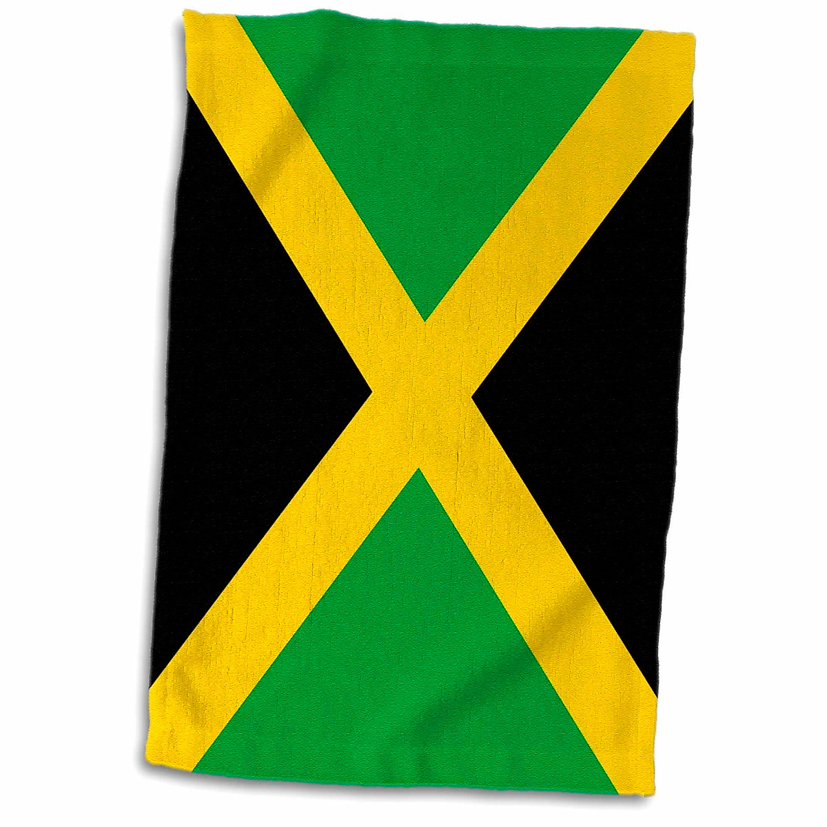 3D Rose Flag of Jamaica Square-Caribbean Jamaican Green Black with Yellow Gold Saltire Cross Towel, 15" x 22", Multicolor