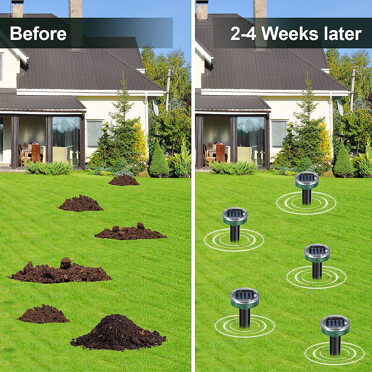 Mole Repellent Solar Powered 10 Pack Snake Repellent Ultrasonic, Groundhog Repeller,Gopher Repeller Sonic Mole Deterrent Spikes, Snake Gopher Mole Vole Repellent Outdoor for Lawn Garden & Yard