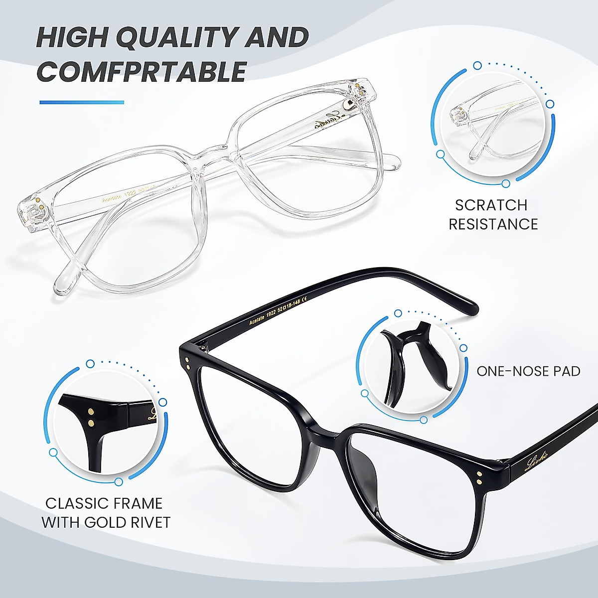 livho 2 Pack Blue Light Glasses for Women Men Computer Bluelight Blocking Glasses Anti Eye Fatigue