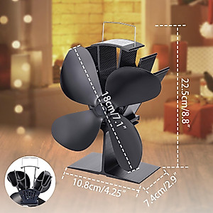 COMBIUBIU Wood Stove Fan 4 Blade Fireplace Fan for Wood Burning Stove,Heat Powered Stove Fan Komin Log Wood Stove Accessories,Silent Operation Circulating Warm Air(Non Electric)