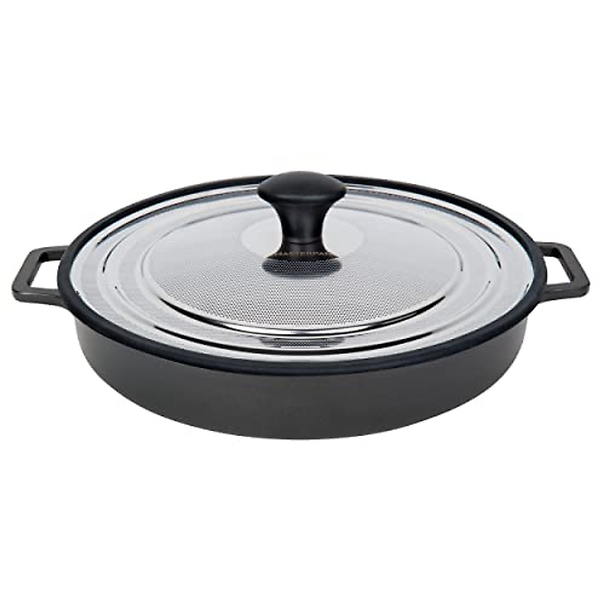 MasterPan Non-Stick Stovetop Oven Grill Pan with Heat-in Steam-Out Lid, nonstick cookware, 12", Black,