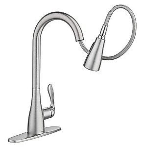 Moen Georgene Spot Resist Stainless 1-Handle Deck Mount Pull-Down Handle/Lever Commercial/Residential Kitchen Faucet (Deck Plate Included)