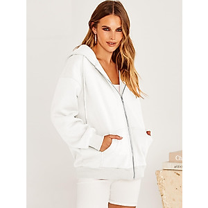 Prinbara Women's 2023 Winter Coats Casual Jacket Oversized Sweatshirts Trendy Clothes Zip Up Y2K Hoodie with Pocket White 9PA89-baise-S,JM23