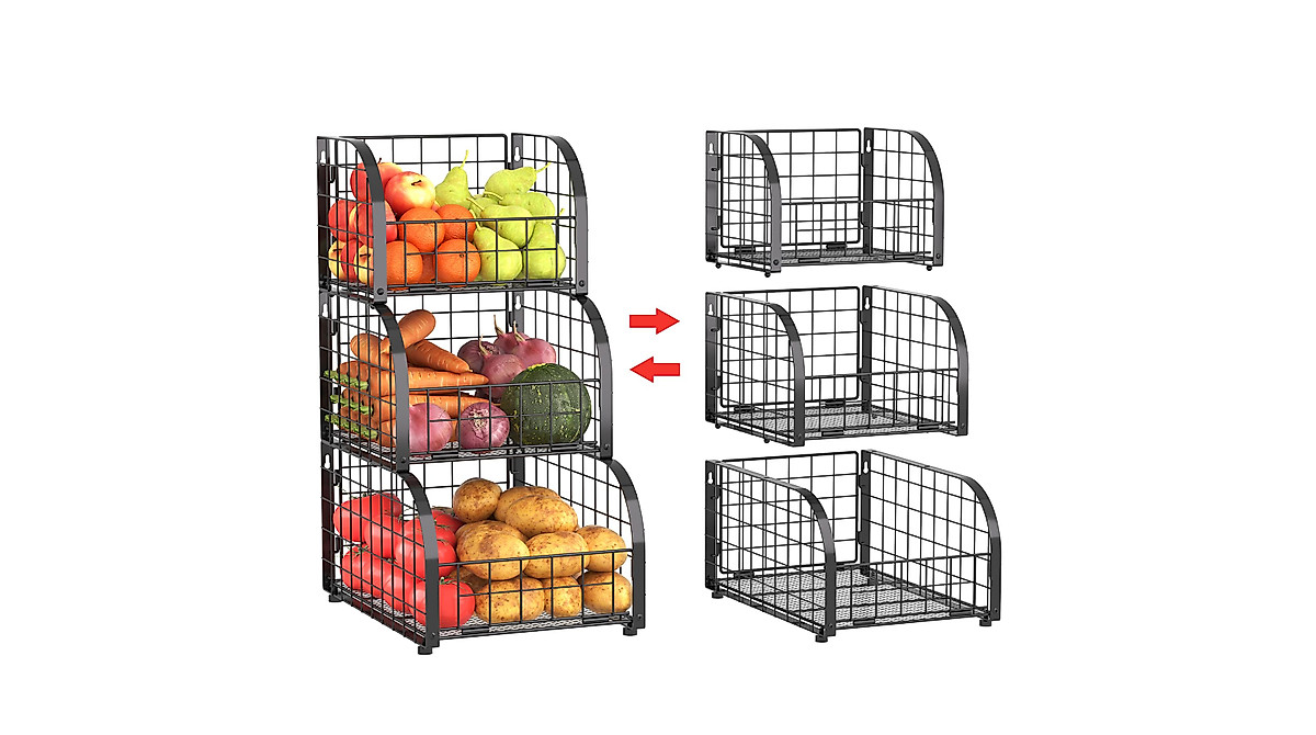 Stackable 3-Tier Fruit & Vegetable Basket for Kitchen Storage